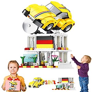LEBLOCK Building Blocks Toy for Toddlers ,Toys Car Castle Die Cast Vehicles Playsets Building Bricks Set for Kids and Adults - Stem Education Toys ,305 PCS ( Yellow Car )