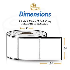 2" x 2" Square Direct Thermal Label - Compatible with Rollo Label Printer & Zebra Desktop Printers – 1” Core, Multipurpose Candle QR Barcode Sticker, Adhesive & Perforated - 4 Rolls, 750/Roll