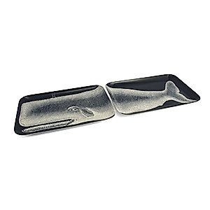 THOMAS PAUL Scrimshaw Whale Piece S/2 Serving Tray, 13.25"x9.125", Navy