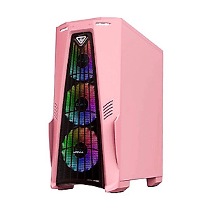 Apevia Crusader-F-PK Mid Tower Gaming Case with 1 x Full-Size Tempered Glass Panel, Top USB3.0/USB2.0/Audio Ports, 4 x RGB Fans, Pink Frame