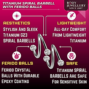 bodyjewellery 2pcs 16g Spiral Piercing Lip Titanium Earring Helix Eyebrow Tragus Studs Cartilage Bar Hoop Twisted Ferido Balls B2ECN