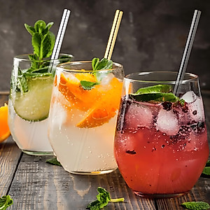 Sztumbo 6 Pack 12 Inch Reusable Metal Stainless Steel Straight Straw,with 6Silicone Tips and 2Cleaning Brush for Simple Modern 32,40oz Tumbler,40oz Stanley, 24 oz Starbucks Cup(8mm Silver)