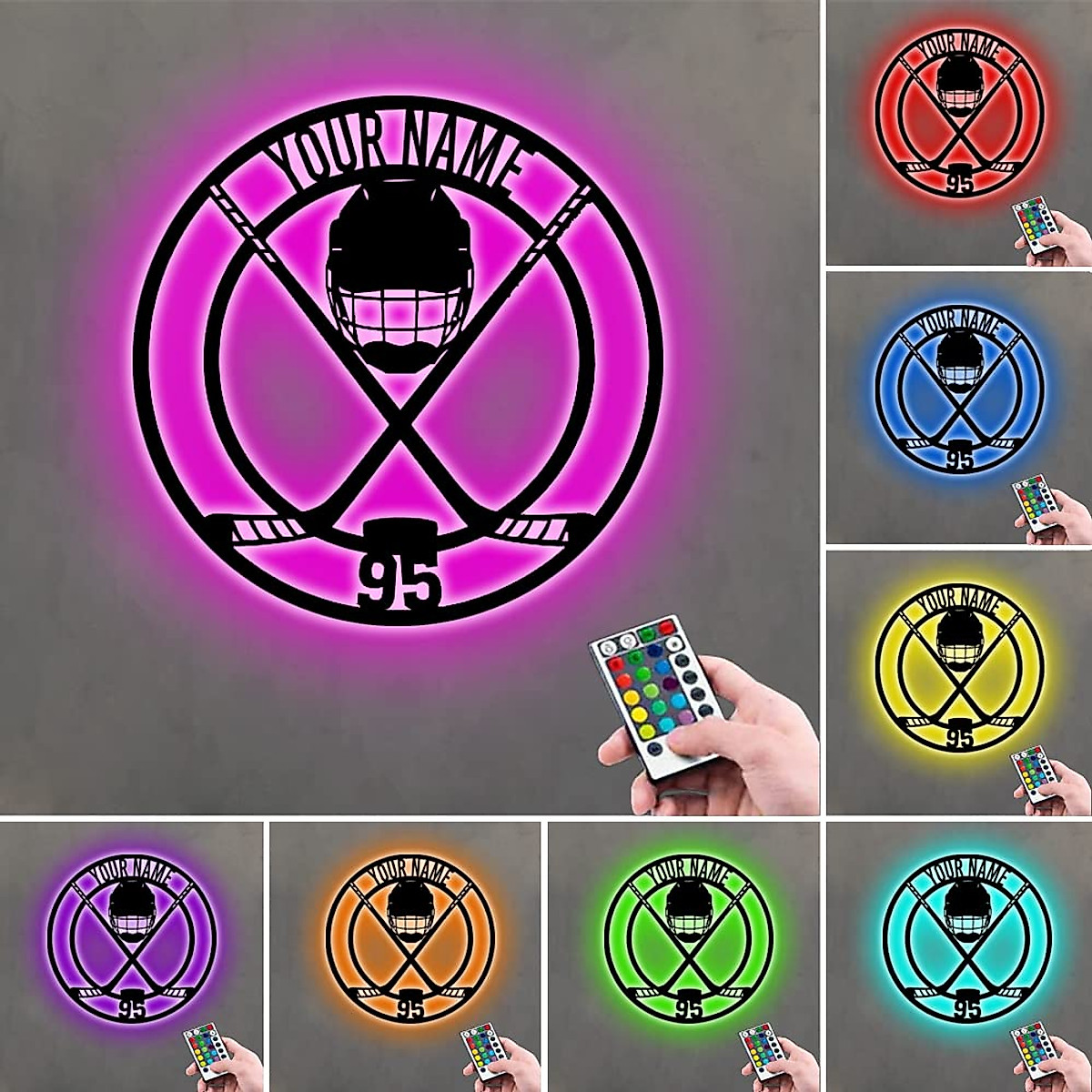 SSRUI Personalized Ice Hockey Player Night Light Optical Illusion Lamp with 16 Colors Remote Control Changing, Mens Ice Hockey Decor Light Birthday Christmas Gifts for Kids Boys Baby