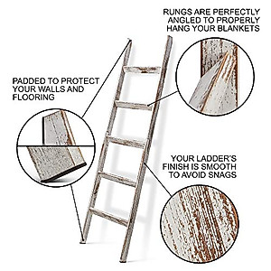 Short Birds Rustic 5ft Blanket Ladder - Farmhouse Home Decor - Quilt/Towels/Throw Wood - Decorative Shelf - Easy Assembly - Leaning - Padded - White Wash