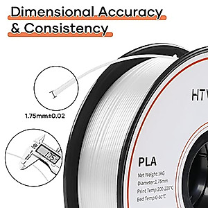HTVRONT PLA 3D Printer Filament - White PLA Filament 1.75mm, 1KG Spool(2.2lbs), Dimensional Accuracy +/- 0.02mm, No Breaking & Tangling, Clog Free 3D Printing Filament Suitable for Most FDM Printer