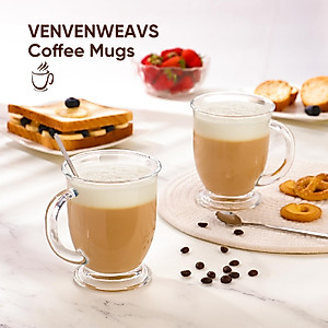 VENVENWEAVS Glass Coffee Mugs Set of 2,15 OZ Lead-free Clear Coffee Mugs For Cappuccino,Latte,Tea,Glass Coffee Cups with handles,Coffee Mugs Gift Set