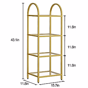 Arbuxzuy 4-Tier Bookcase ，Small Bookshelf ，Narrow Tempered Glass Bookshelves，Slim Shelving Unit for for Living Room, Bedroom, Home Office, Gold