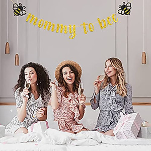 Gold Glitter Mommy to Bee Banner / Bumble Bee Theme Baby Shower Party Supplies / New Mom Gender Reveal Party Decorations