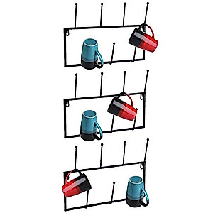 Jucoan 3 Pack Metal Coffee Mug Rack, Wall Mounted Coffee Mug Holder Cup Organizer Hanging Rack with Total 21 Cup Hangers for Home Kitchen Coffee Bar