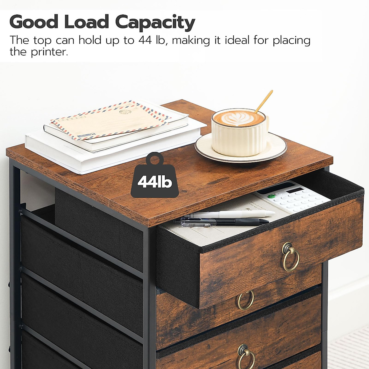 HOOBRO 5-Drawer Chest, File Cabinet, Office Cabinet with Drawers, Rolling Printer Stand, Filing Cabinet for Living Room, Home Office, Nonwovens Drawer, Easy Assembly, Rustic Brown BF50WJ01