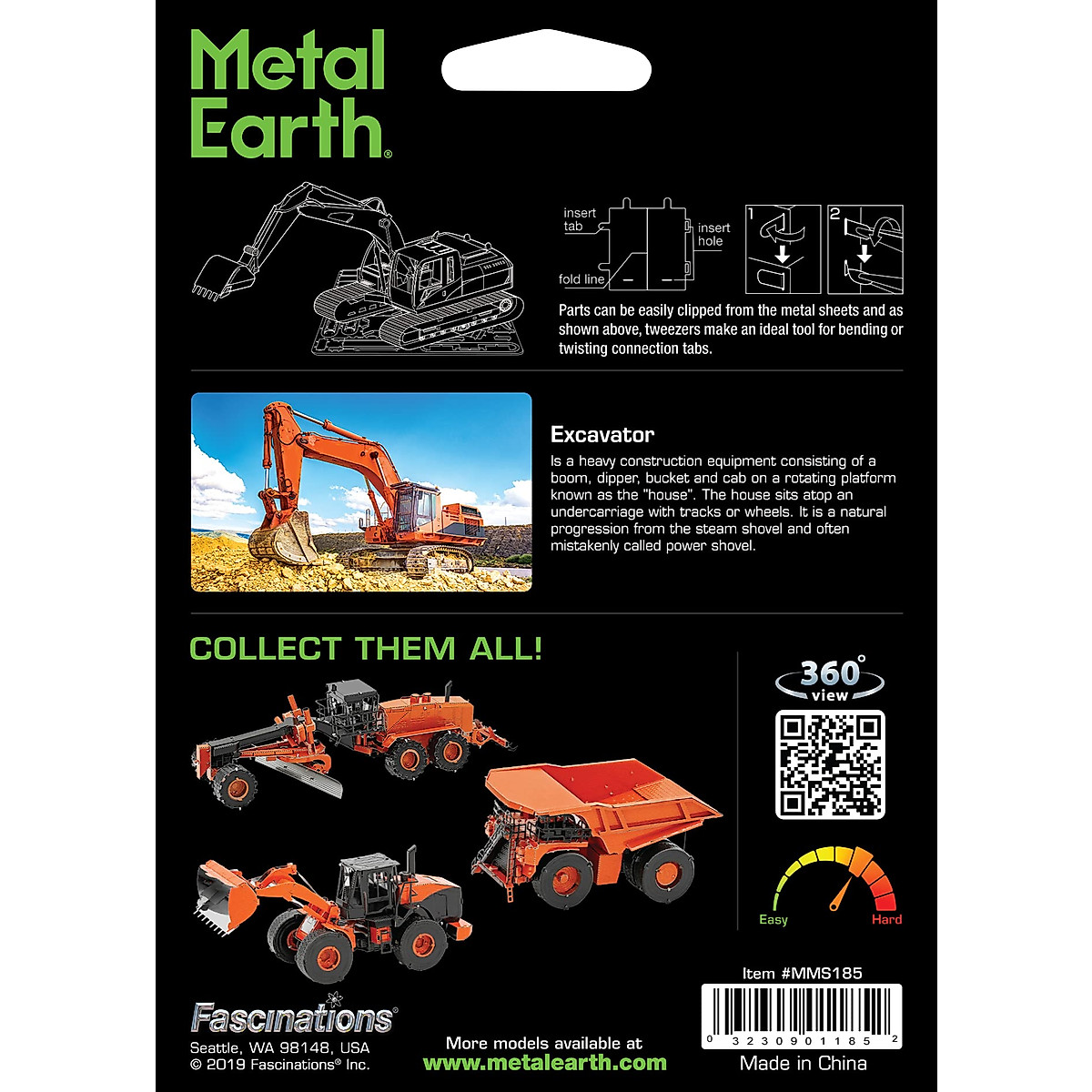 Metal Earth Fascinations Excavator 3D Metal Model Kit Bundle with Tweezers