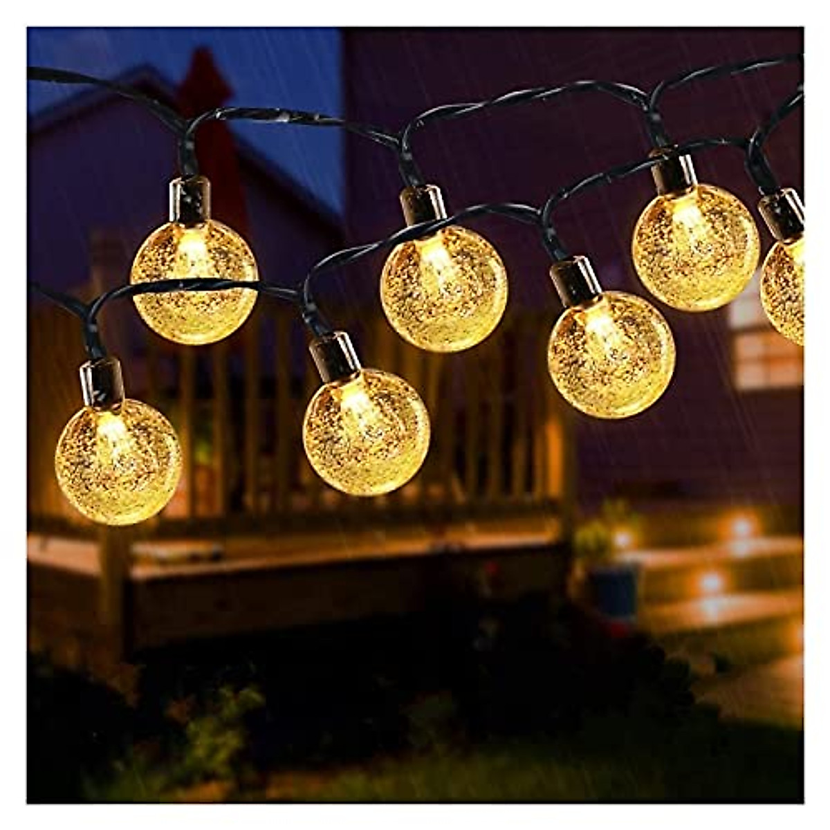 FOVKP Solar String Lights 50 LED Outdoor String Lights Garden Crystal Ball Decorative Lights Waterproof Indoor Fairy Lights for Home, Garden, Patio, Party, Yard, Christmas- Warm White