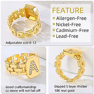 GOLDCHIC JEWELRY S Ring, Gold Rings for Women Letter Resizable Rings Gold Pinky Rings for Women Stackable Thick Initial Thumb Finger Rings