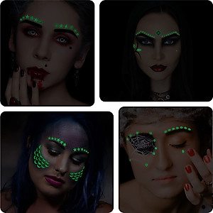 12Sets Halloween Luminous Face Gems-Noctilucent Face Jewels-Fluorescent Rhinestone Stickers Glow in the Dark for Eye Body Euphoria Makeup Jewelry Carnival Halloween Rave Festival Accessory
