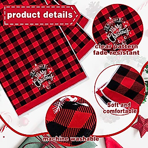 Tudomro 3 Pack Christmas Kitchen Dish Towels Red and Black Plaid Bathroom Hand Towels Buffalo Check Hand Dish Cloths Xmas Soft Washcloths for Home Holiday Party Decor, 23.6 x 15.7 Inches