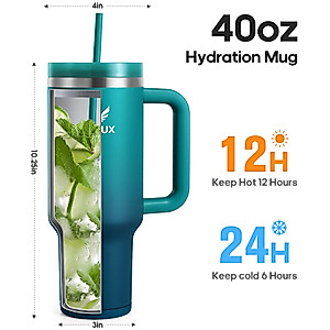 Gedux 40oz Tumbler With Handle, 2-IN-1 Leak Proof Lid (Straw/Flip), Insulated Water Bottle, Stainless Steel Tumbler with Non-Slip Silicone, Wide Mouth Travel Mug Cupholder Friendly Dishwasher Safe