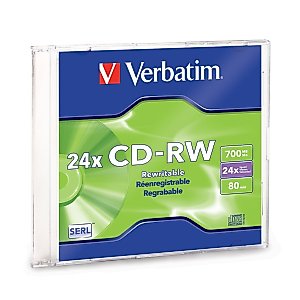 Verbatim 95154 700 MB 16x-24x Ultra Speed Branded Rewritable Disc CD-RW, 1 Disc Slim Case