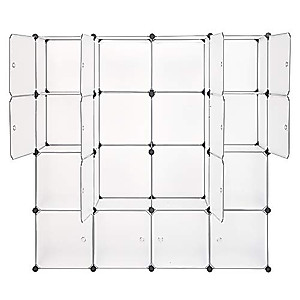 MengK Modular Closet Organizer - 16 Cube Wardrobe Storage System with Drawers and Doors - Perfect for Clothes, Shoes, Toys - DIY Bookcase in White
