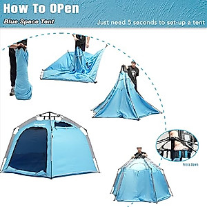 Portable Hexagon Kids Play Tent with LED Strip Lights Indoor Children Play House Easy Set-up Space Tent Dream Tent for Night.4-5 Person Large Tent & Birthday Gifts