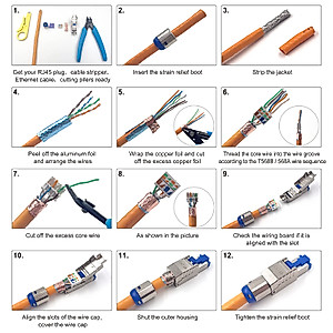 VCELINK RJ45 Cat6A Connectors Tool-Free, Zinc Alloy Shielded Ethernet Termination Plugs for 23AWG SFTP Cables, 10Gbps Easy Internet Plug, Fast Field Installation 2-Pack