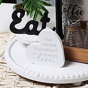 GENMOUS Farmhouse Kitchen Tiered Tray Decor Items Mini Set, Rustic Black and White Kitchen Counter Decor, Two Tiered Tray Kitchen Decor Set for Home Kitchen Dining Room Table Decoration