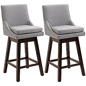 HOMCOM Bar Height Bar Stools Set of 2, Armless Upholstered Swivel Barstools Chairs with Soft Padding Cushion and Wood Legs, Light Gray