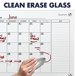Quartet Magnetic Whiteboard Calendar, 3&#039; x 2&#039;, Glass Dry Erase White Board Planner for Homeschool Supplies &amp; Home Office Organization, 2 Magnets, 1 Dry Erase Marker, Frameless Infinity (GC3624F)