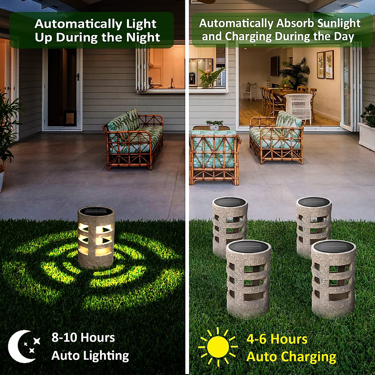 Solar Lights Outdoor Decorative (4pack), Auto-Work Stone Solar Garden Lights, Solar Yard Lights, Solar Pathway Lights, Outdoor Solar Rock Lights Waterproof for Garden Yard Decor Walkway Sidewalk