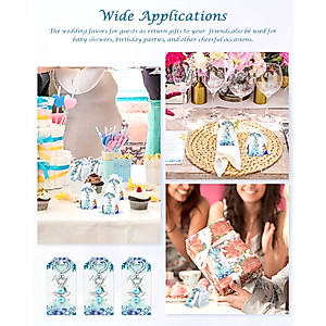 YETOOME 100 Pcs Baby Shower Favors for Boys, Angel Keychains Favor Baptism Favor Boxes White Organza Bags with Drawstring Thank You Tags for Baby Shower Baptism Party Gift, 25 Sets (Blue)