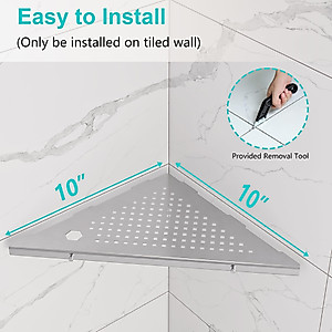 Qeke 10" Bathroom Corner Shelf, 2 Pack Recessed Shower Shelf Caddy, SUS304 Stainless Steel Shelf Wall Mount Triangular, No Drilling Brushed Nickel
