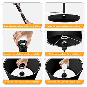 Floor Lamps for Living Room, Modern Standing Lamp with Bulb(12W, 2700K), Black Lamp Shades, Foot Switch, Simple Pole Lamps Corner Lamp for Bedroom,Office, Living Room, Den, Bright Reading Floor Lamp