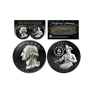Black Ruthenium 2-Sided 1976 Bicentennial Quarter w/Genuine .999 Silver Features
