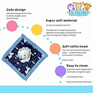 bubby boo Baby Stuffed Animal Security Blanket - Blue Lion with Rattle Head -Soft Snuggle Toy - Baby Gift - Soothing Plush Toy - Baby Lovey - Perfect Baby Gift for All Babies