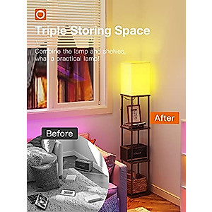 addlon Smart Modern Shelf Floor Lamp with RGB Bulb and White Lamp Shade - Display Floor Lamps with Shelves for Living Room, Bedroom and Office - Classic Black