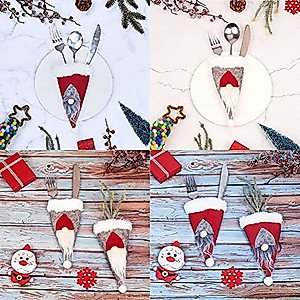 XIMINZ 12Pcs Christmas Santa Hats Silverware Holders, Nordic Santa Gnome Knife and Fork Holder Cover Tableware Bag Cutlery Holder Plush Bag Christmas Party Table Dinner Decor (red+grey)