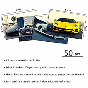 Car Posters for Boys Room,Car Wall Collage Kit for Wall Art Prints,Car Pictures Dorm Room Decor for Teen Boys (50pcs 4x6 inch）