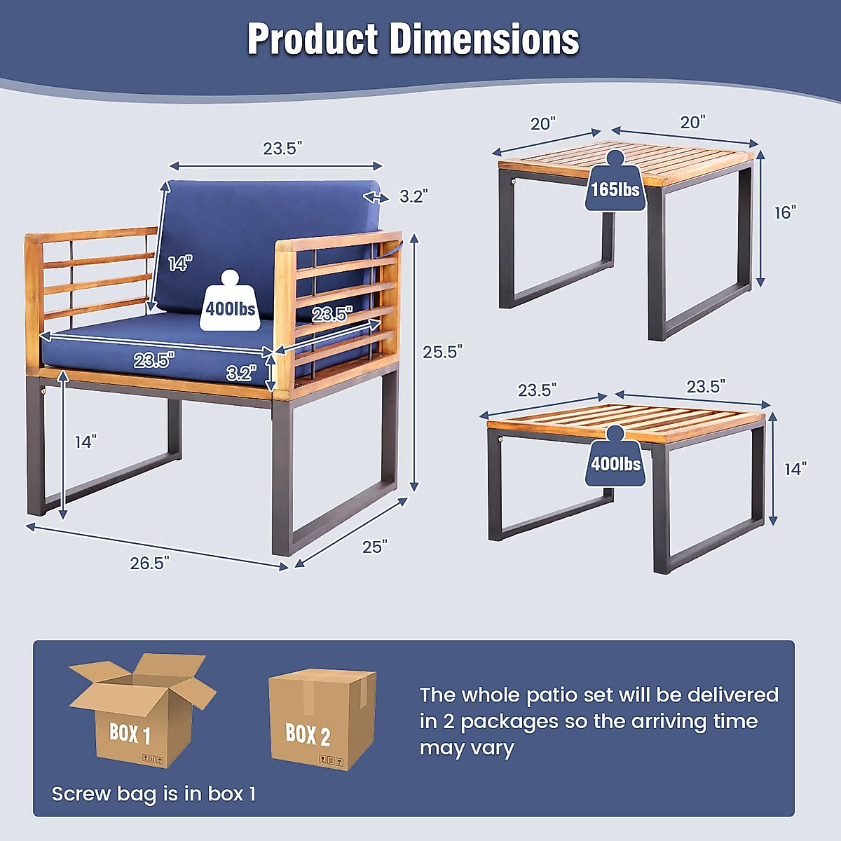 Tangkula 5 Piece Patio Chair Set, Acacia Wood Chair Set w/Ottomans & Coffee Table, Soft Seat & Back Cushions, Outdoor Wood Furniture Set for Backyard, Poolside, Garden