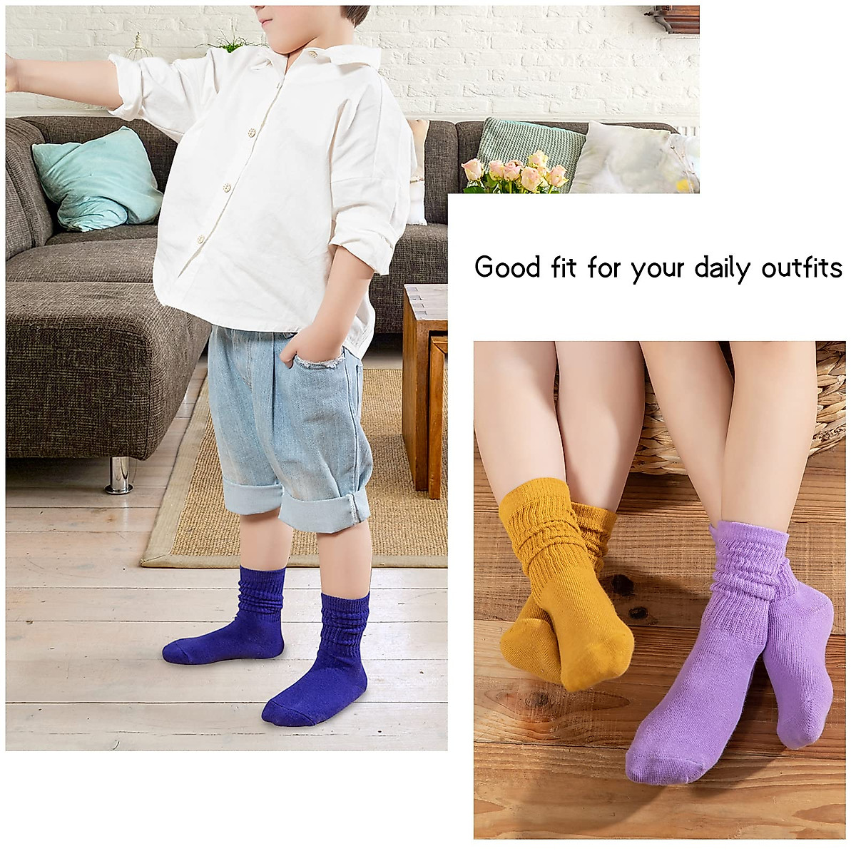 JOCMIC Girls Socks Kids Slouch Socks Girls Toddler Long Socks for Girls 6-8 Years White