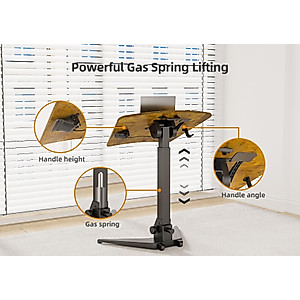 Claiks Mobile Standing Desk, Small Rolling Standing Desk, Pneumatic Height Adjustable Sit-Stand Desk with 90° Tiltable, Portable Mobile Workstation, with Non-Slip Computer Stand, Rustic Brown