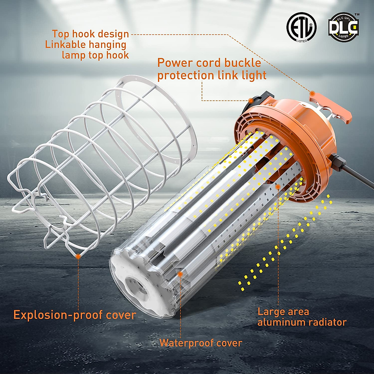 NS 150W LED Temporary Work Light Fixture,5,000K 24250 Lumen Daylight White,IP64 Dust & Waterproof,Portable Hanging Construction Lighting for Jobsite Indoor Outdoor Workshop Location