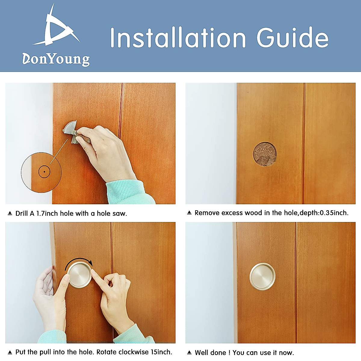 eutectic Collections Closet Door Pull - 4PCS Satin Nickel Snap-in Circular Sliding Pull Out for Pocket Bi-Pass Door Panels, No Nails Needed, 1-3/4" inches