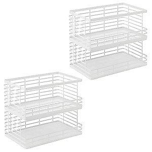 mDesign Wide Stackable Metal Wire Food Baskets with Open Front for Kitchen, Pantry, Cabinet, Countertop, Bin for Fruit, Vegetable, and Snack Storage Organizer, Carson Collection, 4 Pack, Matte White
