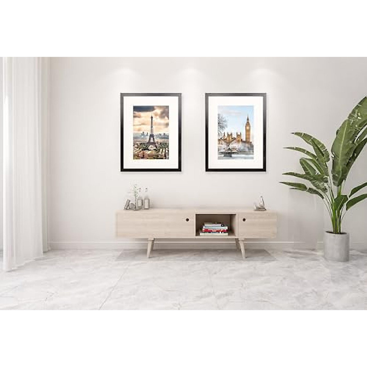 The Display Guys - Minimalist Wooden Picture Frame w. Tempered Glass - 18x24 matted to 12x18 - Wall Hanging - Black