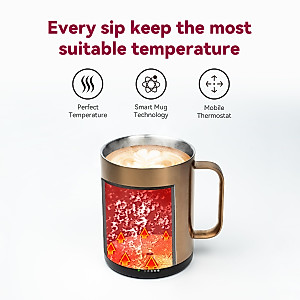 CERA+ Temperature Controlled Smart Mug 2, Self-Heating Coffee Mug with Lid, 90 Minutes Battery Life, APP or Manual Control, Gift-Packing(Brown - 14 oz)