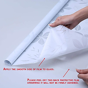 VSUDO 17.7" by 118.1" White Frosted Privacy Window Film, Removable White Background & Leaf Pattern Matte Window Film, Opaque Window Glass Covering, Static Cling Window Sticker for Home (14.53 Sq. Ft)