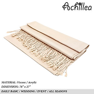 Achillea Large Soft Silky Pashmina Shawl Wrap Scarf in Solid Colors (Cream/Beige)