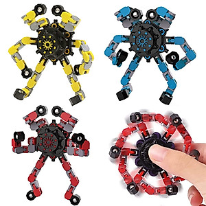 3Pcs Fingertip Gyro Fidget Spinners, Spinning Top Toy Transformable Spinners Fidget Chain Toy Deformed Mechanical Spiral Twister Stress Relief Toy for Kids Adults
