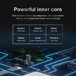 Baile USB C Hub Type c Hub Adapter, 8 in 1 with Ethernet, 4K HDMI,USB 3.02, 87W PD, USB-C Data Port and SD/TF Docking Station Compatible with MacBook and Other USB-C Laptops