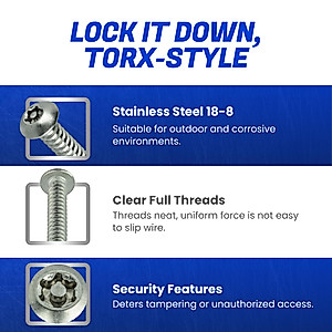 Fastenere Torx Security Sheet Metal Screws - #8 x 3/4" (25-Pack) Button Head, Tamper-Resistant, Anti Theft Stainless Steel Screws for Higher Level of Safety & Secure Fastening Solution
