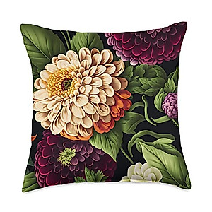 Vintage Flowers Zinnia Lover Vintage Zinnia Inspired Flower Plant Lover Funny Gardening Throw Pillow, 18x18, Multicolor